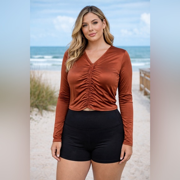 Alia | Tops | Nwt Calia Rash Guard Rust Long Sleeve Ruched Swim ...